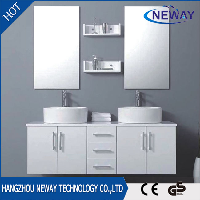 Simple Wall PVC Bathroom Cabinet Modern with Double Basin - Bathroom ...